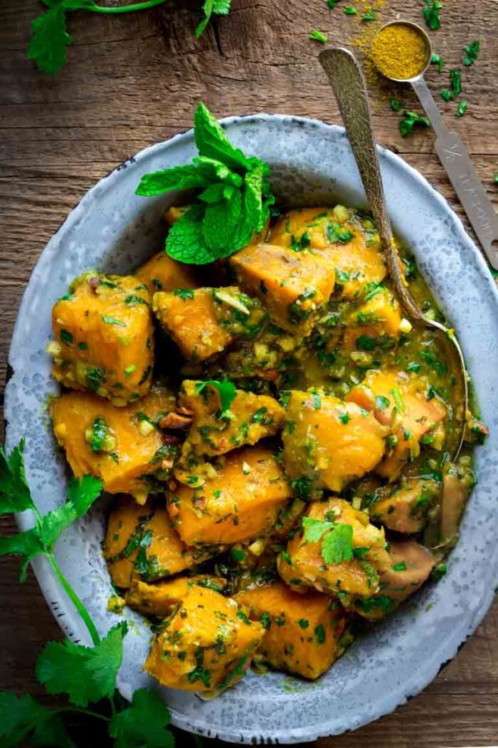sweet potatoes with coconut, curry and mint - Healthy Seasonal Recipes