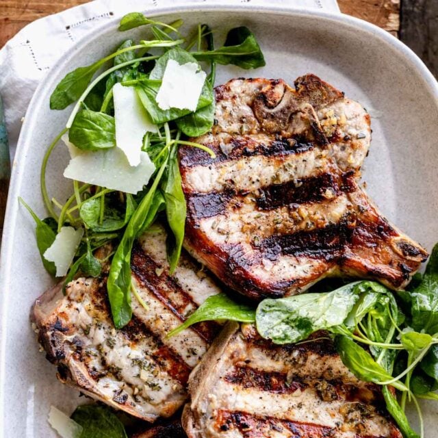 Grilled Lemon Rosemary Pork Chops with Arugula Salad - Healthy Seasonal ...