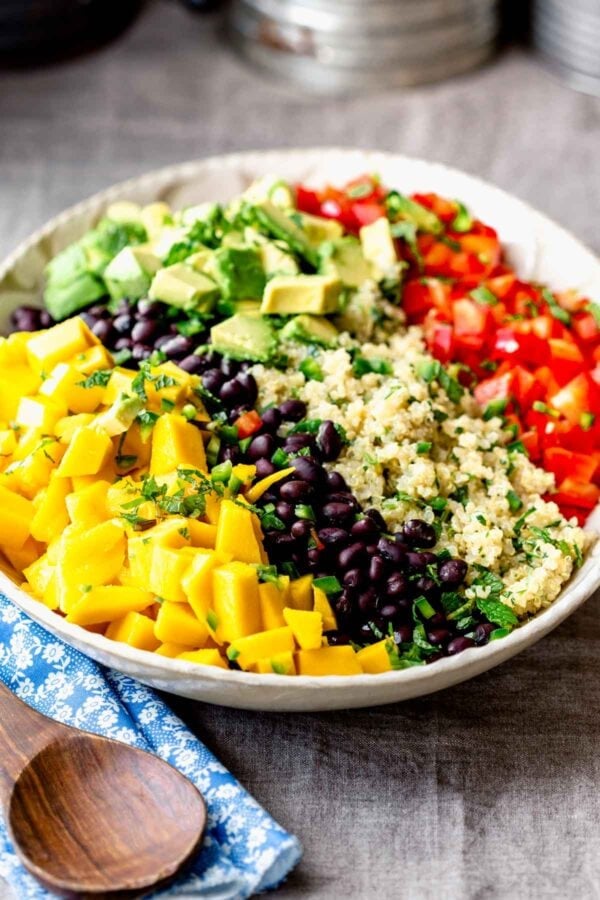 black bean quinoa salad with mango and avocado