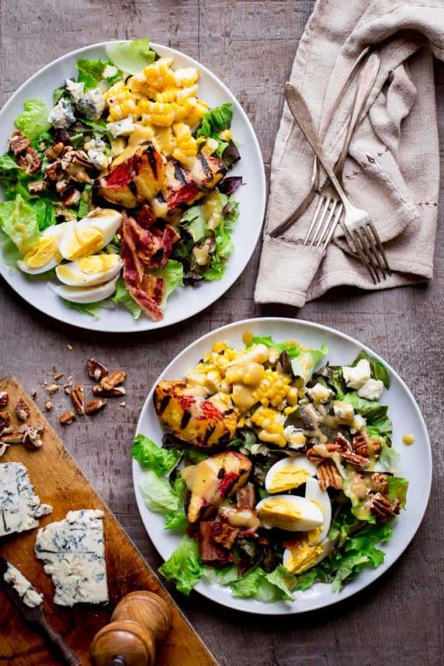 Grilled Corn and Peach Cobb Salad - Healthy Seasonal Recipes
