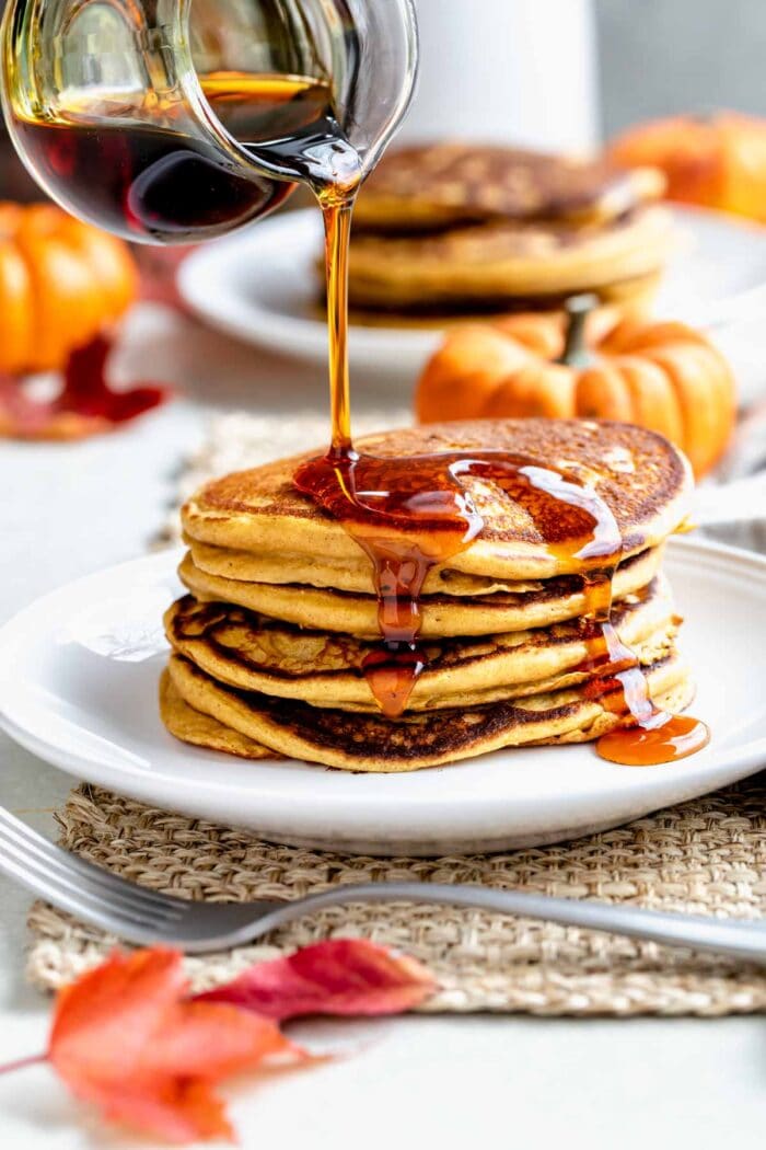 Healthy Whole-Wheat Pumpkin Pancakes {Fluffy & Moist}