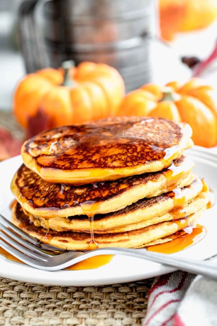 Healthy Whole-Wheat Pumpkin Pancakes {Fluffy & Moist}